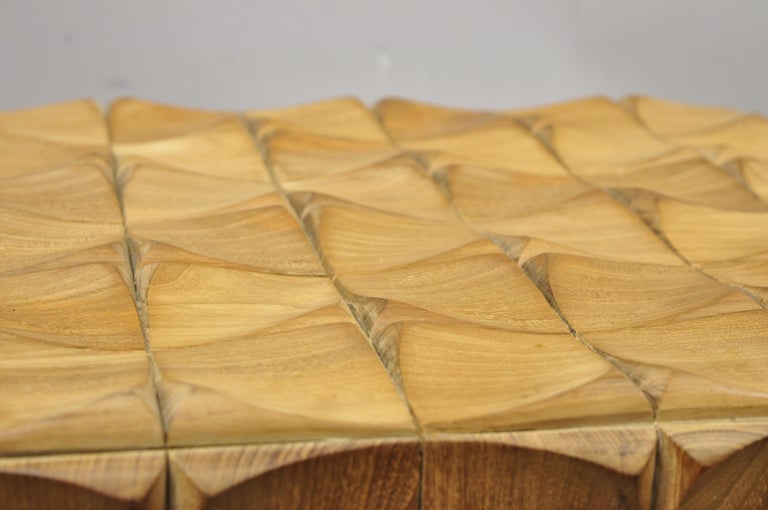 3 Dimensional Geometric Wood Carved Modern Cube Ottoman Stool Square ...