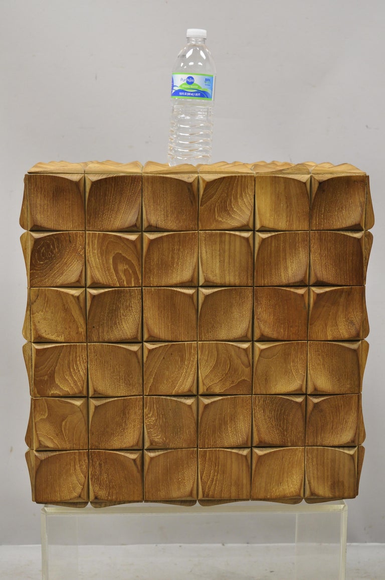 3 Dimensional Geometric Wood Carved Modern Cube Ottoman Stool Square ...