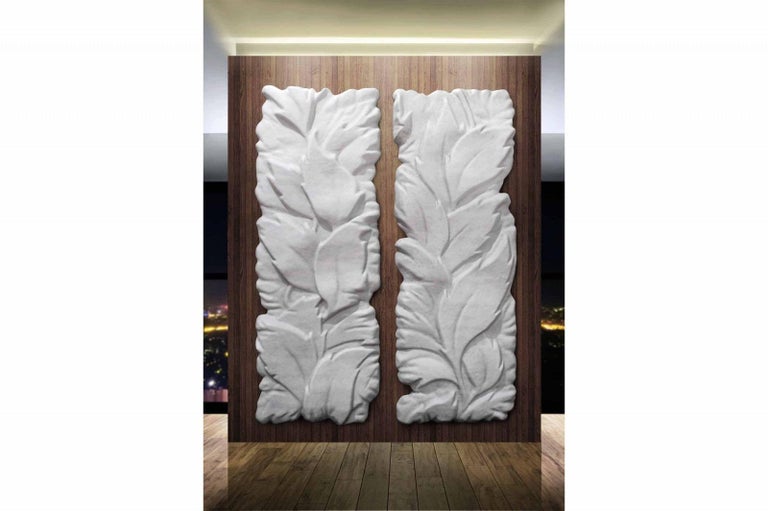 Set of Wall Hanging Panels in Matte White Lacquer Indoor / Outdoor For ...