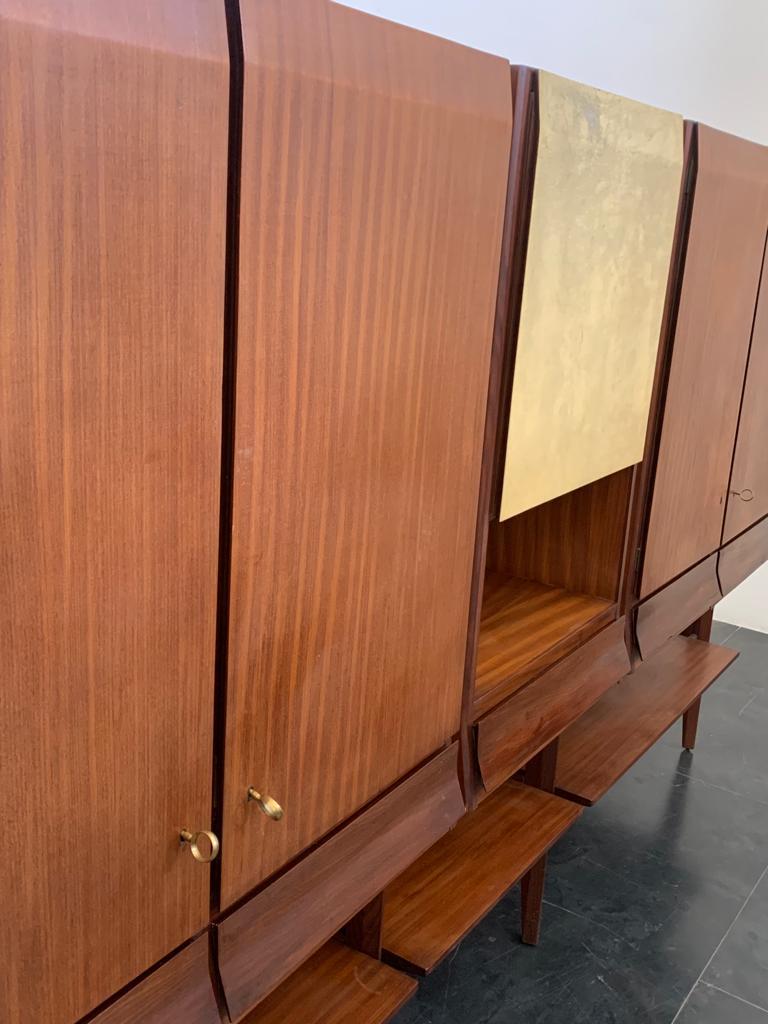 3-Door Highboard in Teak and Parchment, 1960s For Sale at 1stDibs