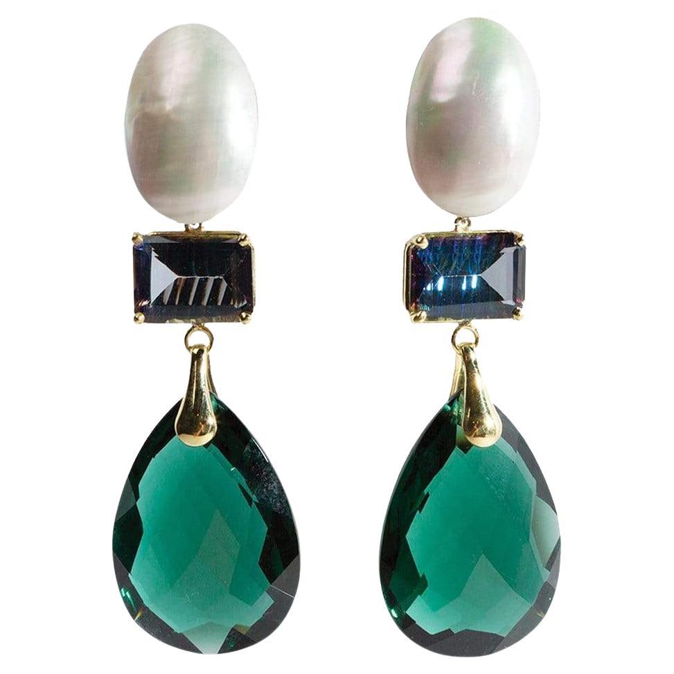 Ippolita Sterling Silver Mother of Pearl and Quartz Circular Drop Earrings For Sale at 1stDibs