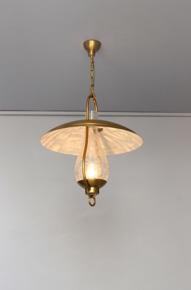 3 Fine French Hanging Bronze and "Craquelé" Glass Lanterns by Jean ...