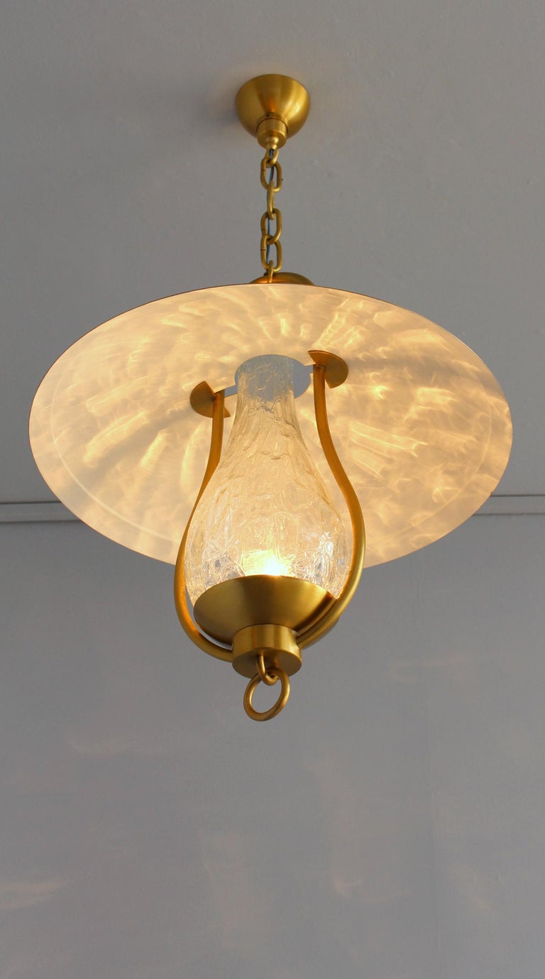 3 Fine French Hanging Bronze and "Craquelé" Glass Lanterns by Jean ...