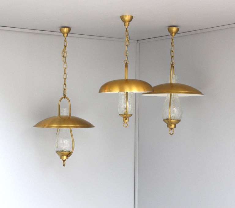 3 Fine French Hanging Bronze and "Craquelé" Glass Lanterns by Jean ...