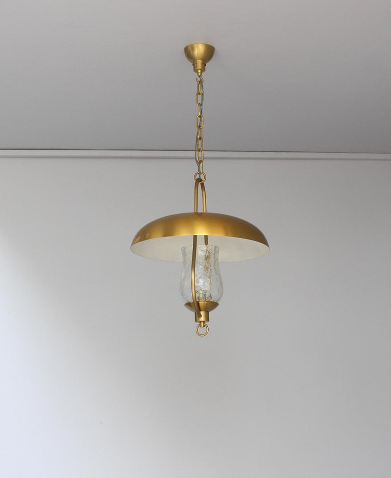 3 Fine French Hanging Bronze and "Craquelé" Glass Lanterns by Jean ...