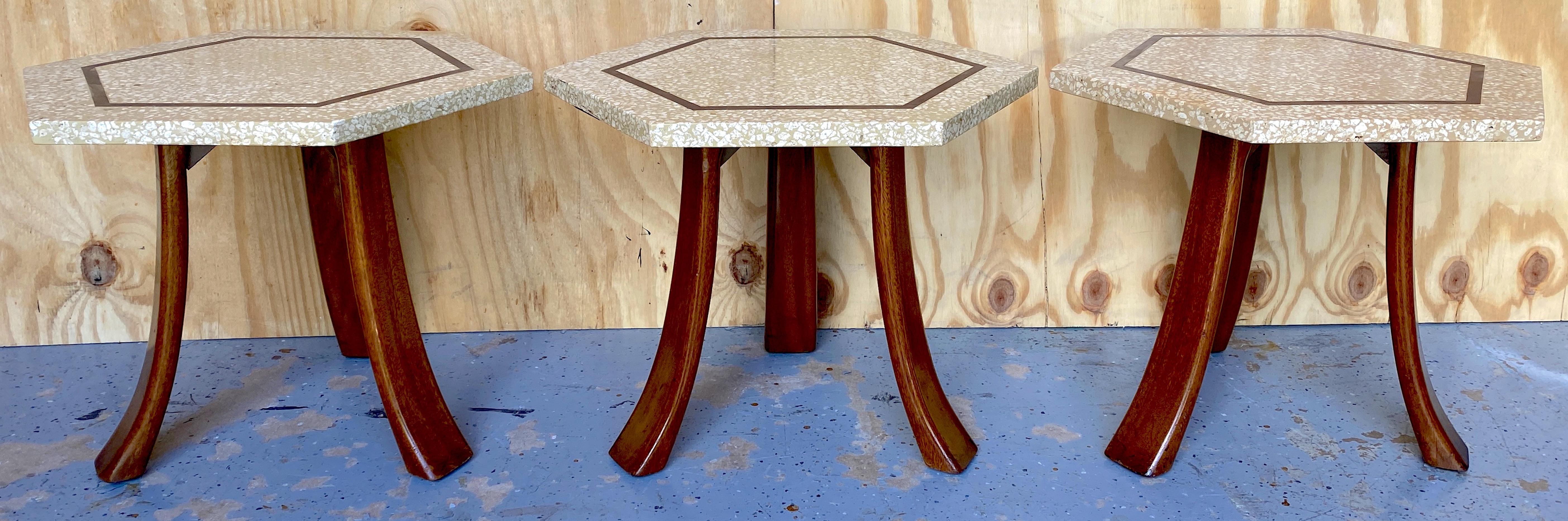 3 Harvey Probber Terrazzo and Bronze Inlay Hexagonal Side Tables Sold Individually For Sale at ...