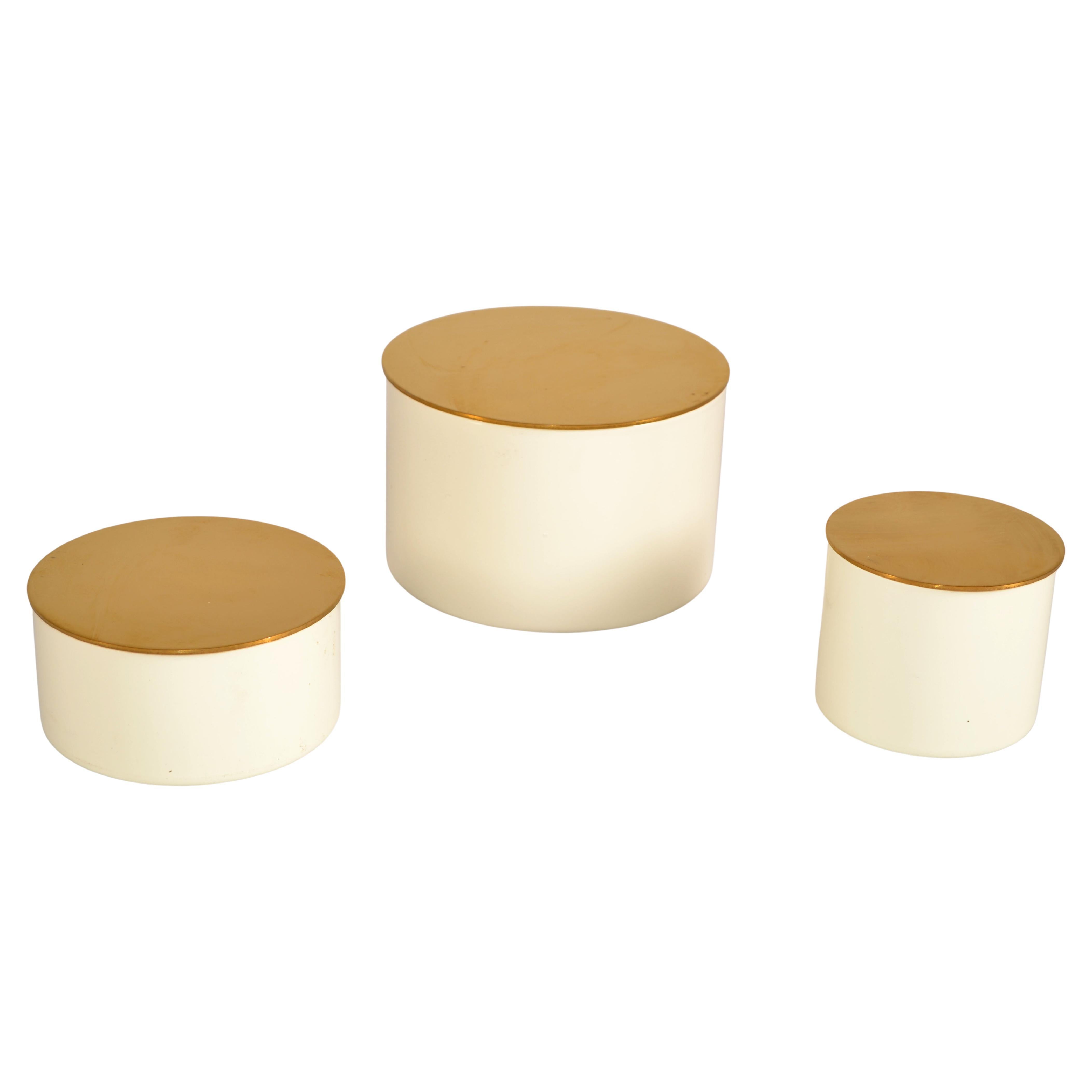 3 in 1 Nesting Vintage Brass Plastic Round Shaped Trinket Boxes ...