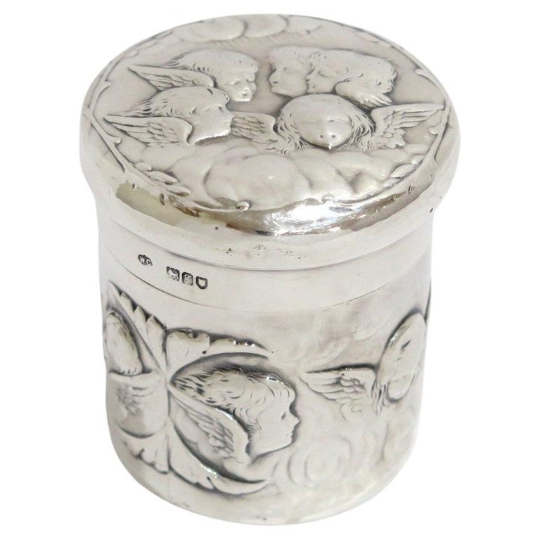 Sterling Silver William Comyns Antique English 1902 Angels Round Jar ...