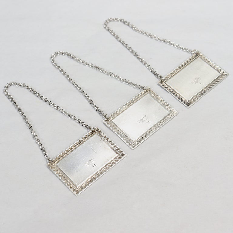 3 Kirk and Son Sterling Silver Unengraved Liquor Labels or Decanter ...