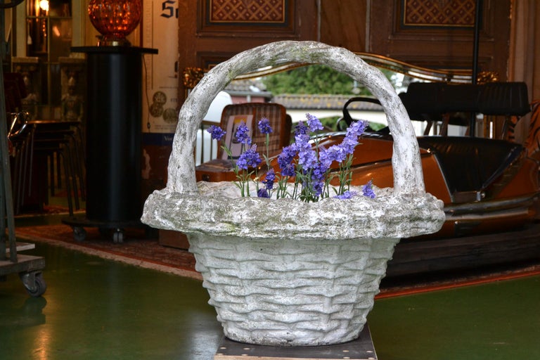 7 Large Concrete Basket Planters with Handles, Basket Weave, France ...