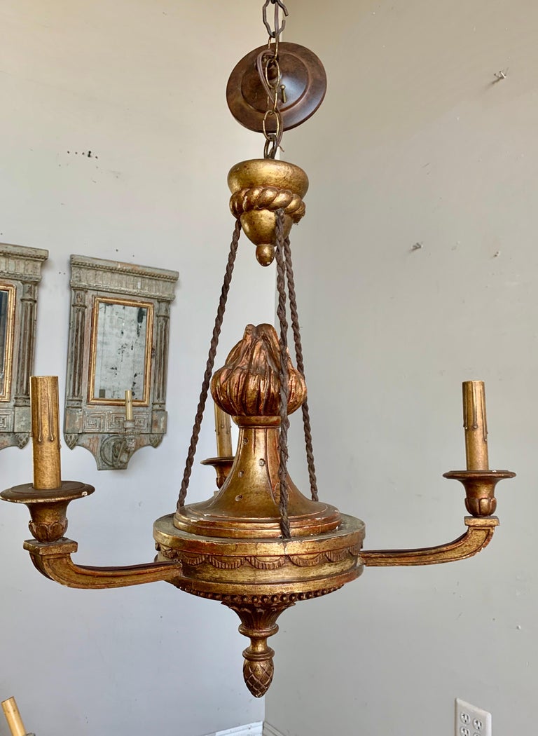 3-Light Italian Giltwood Flame Light Fixture For Sale at 1stDibs
