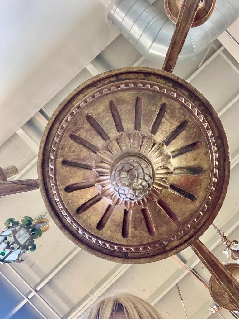 3-Light Italian Giltwood Flame Light Fixture For Sale at 1stDibs