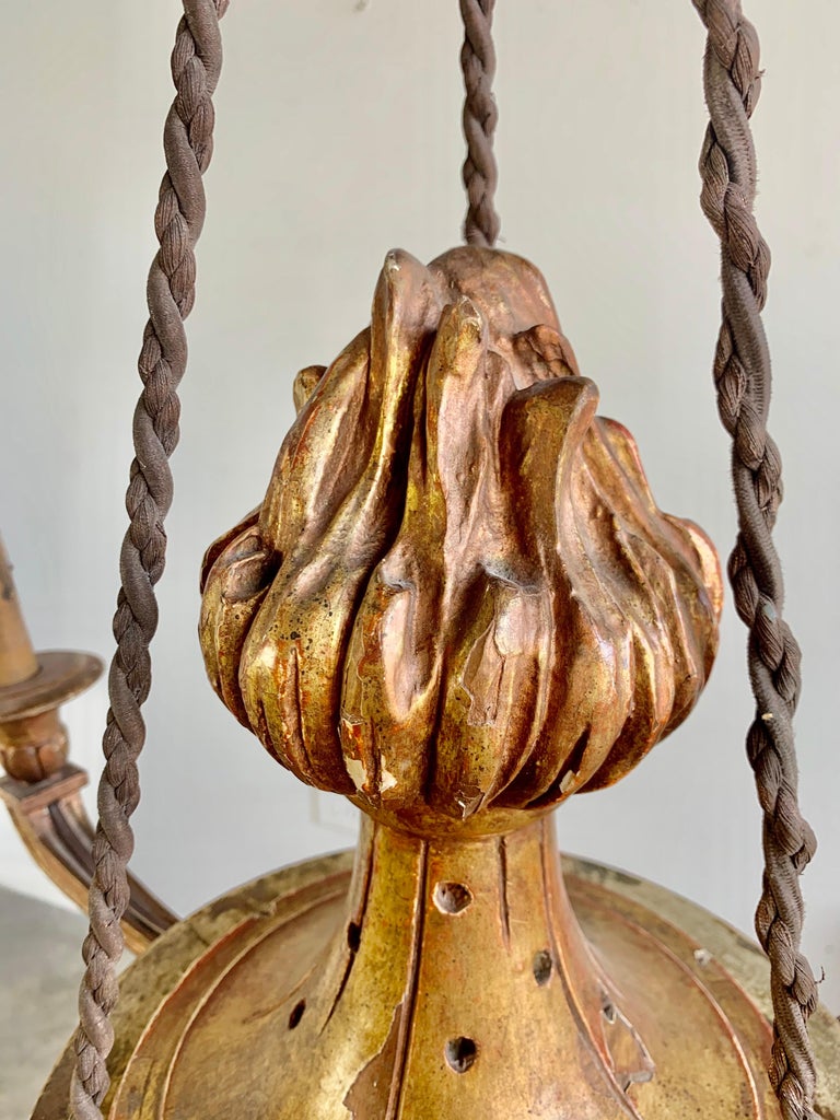 3-Light Italian Giltwood Flame Light Fixture For Sale at 1stDibs
