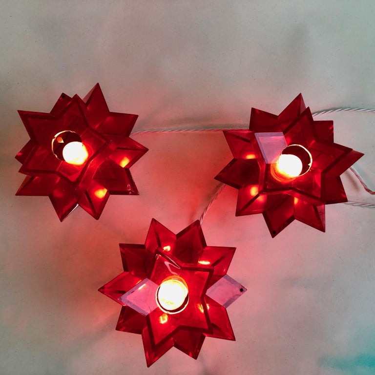 Midcentury Italian Red Acrylic Perspex Star Shaped Floor or Table Lamp ...