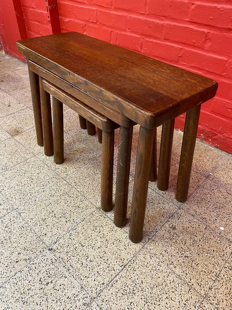 3 Neo Rustic Nesting Tables in Oak, circa 1950 For Sale at 1stDibs