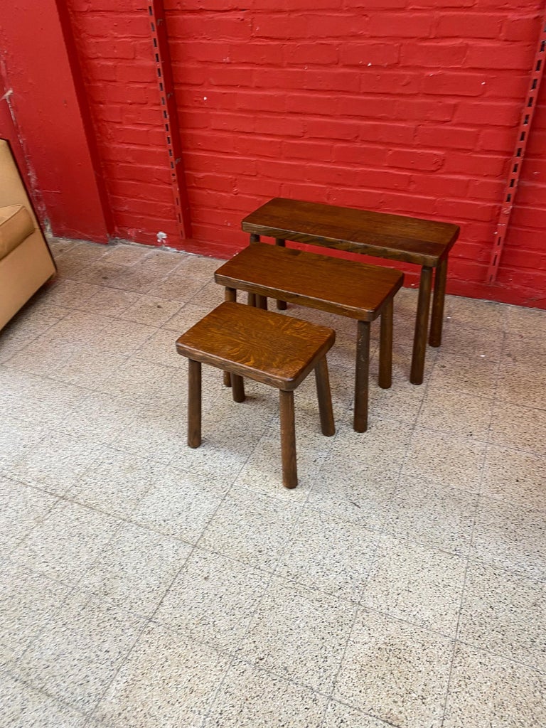 3 Neo Rustic Nesting Tables in Oak, circa 1950 For Sale at 1stDibs