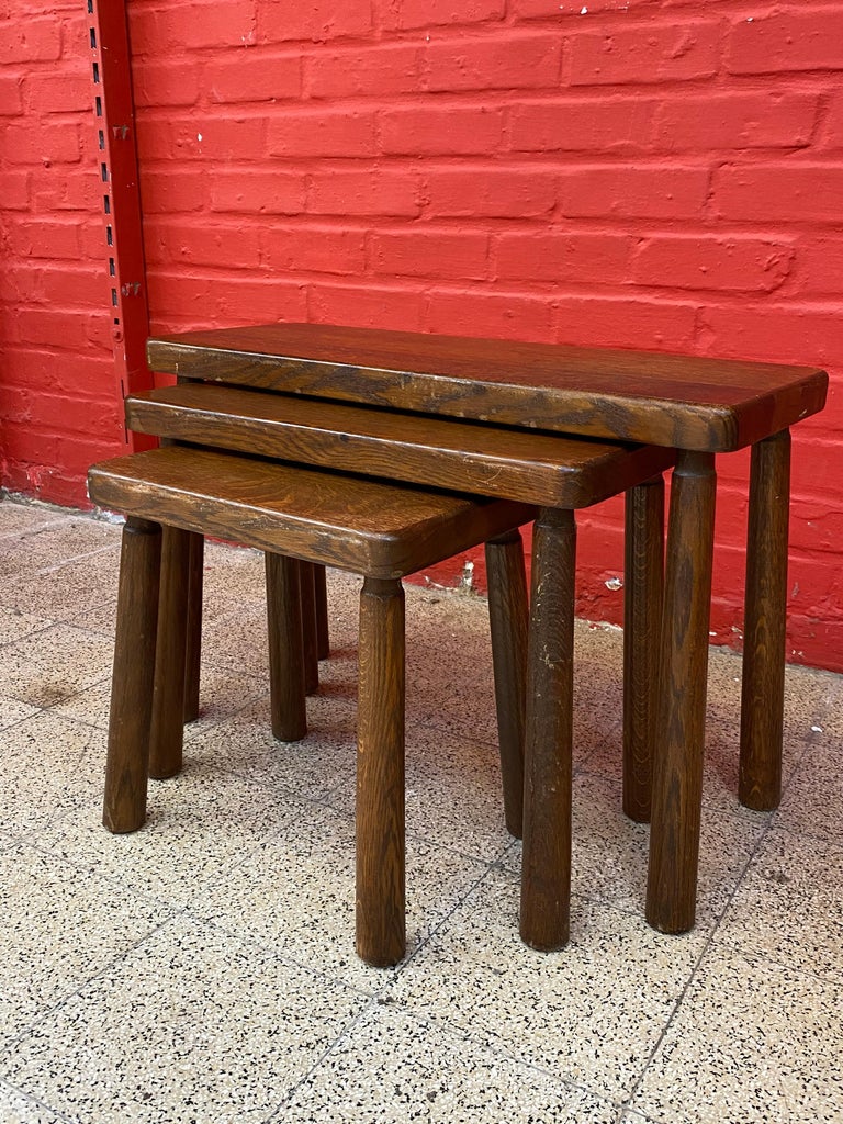 3 Neo Rustic Nesting Tables in Oak, circa 1950 For Sale at 1stDibs