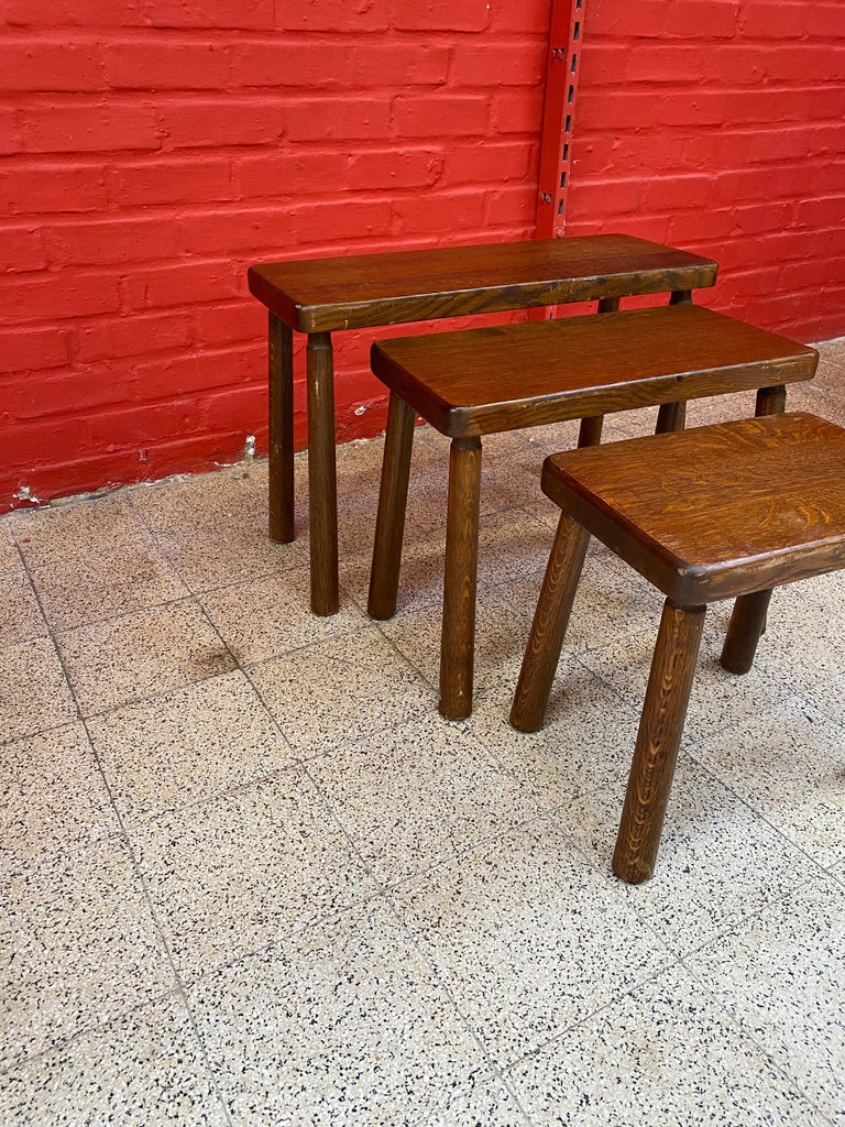 3 Neo Rustic Nesting Tables in Oak, circa 1950 For Sale at 1stDibs