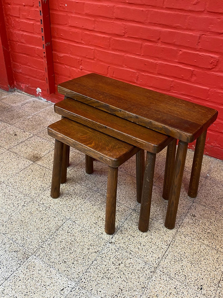 3 Neo Rustic Nesting Tables in Oak, circa 1950 For Sale at 1stDibs