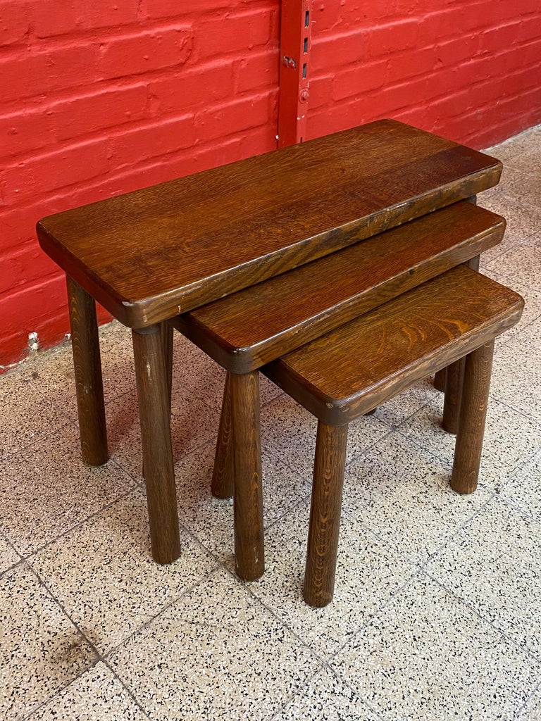 3 Neo Rustic Nesting Tables in Oak, circa 1950 For Sale at 1stDibs