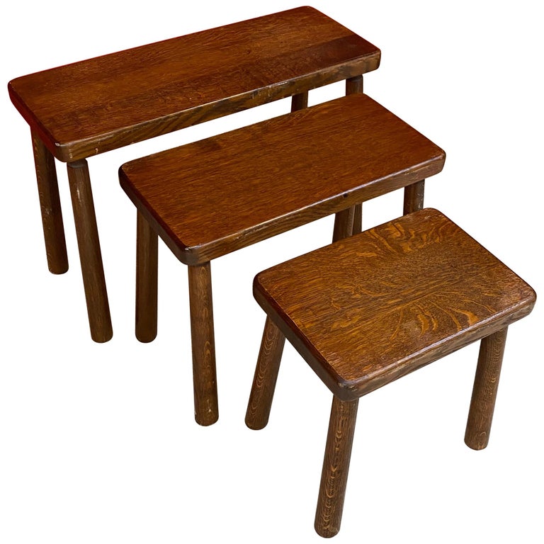3 Neo Rustic Nesting Tables in Oak, circa 1950 For Sale at 1stDibs