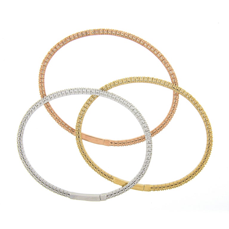 '3' New 14k Rose Yellow White Gold Diamond Flexible Stack Bangle ...