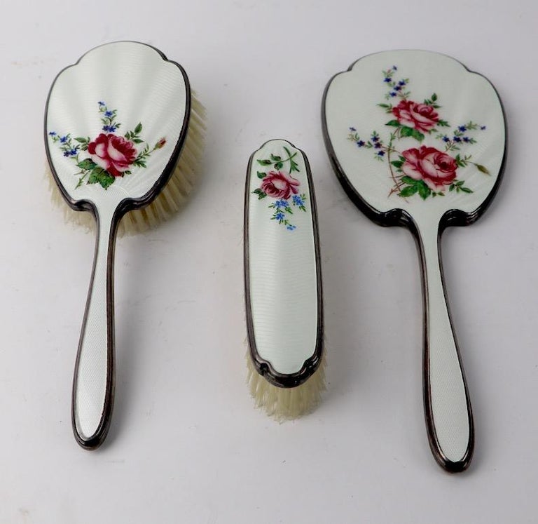 3-Piece Enamel Vanity Dresser Brush and Mirror Set Made in England For ...