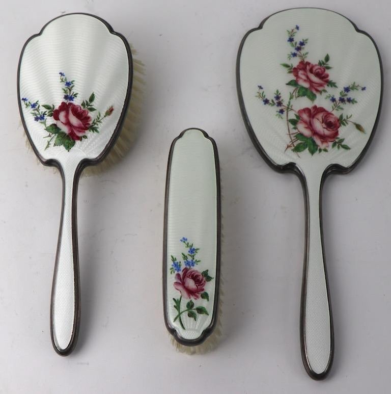 3-Piece Enamel Vanity Dresser Brush and Mirror Set Made in England For ...