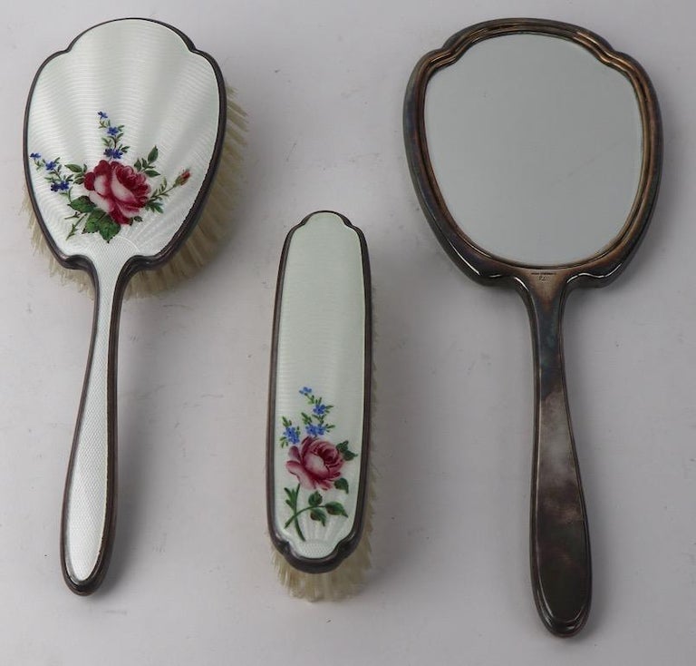3-Piece Enamel Vanity Dresser Brush and Mirror Set Made in England For ...