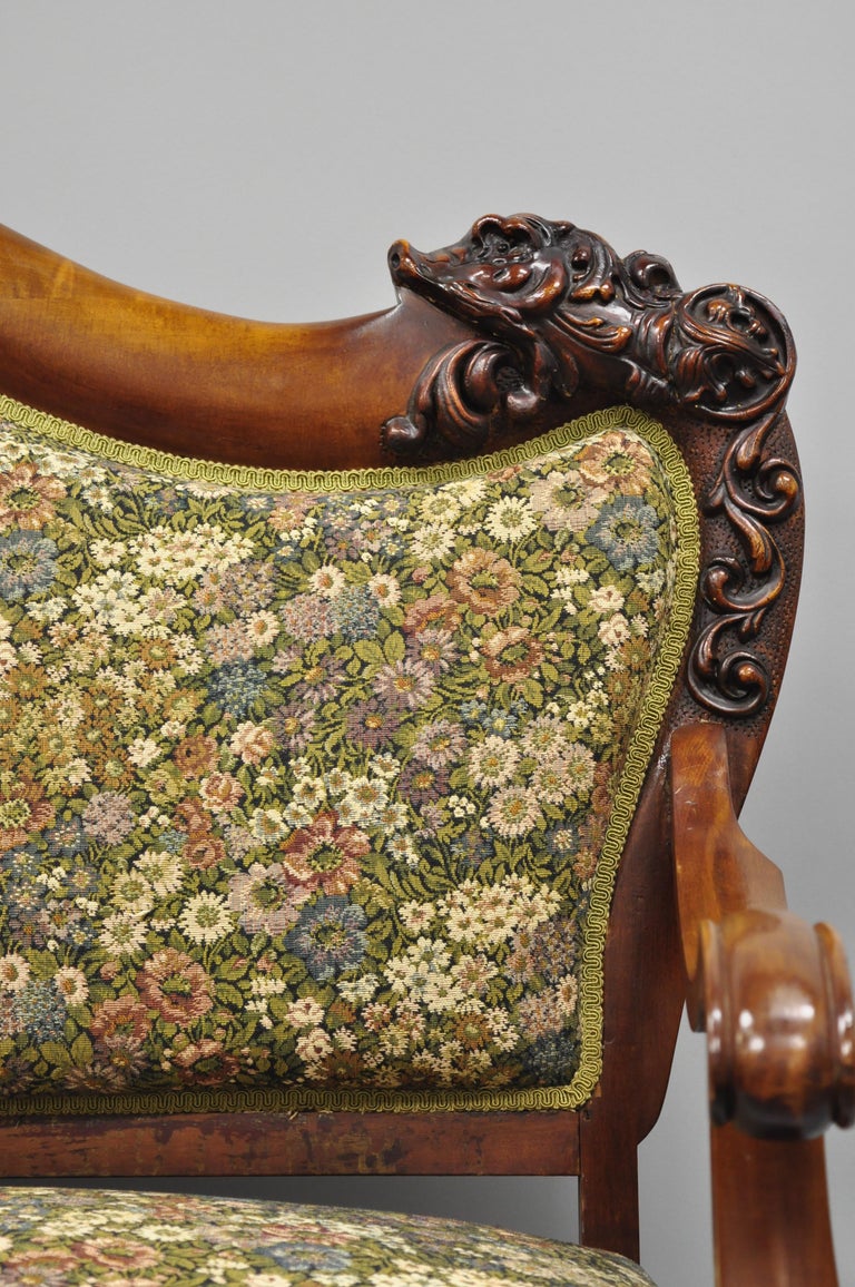 3 Pc Victorian Empire Mahogany Dolphin Carved Parlor Set Settee ...