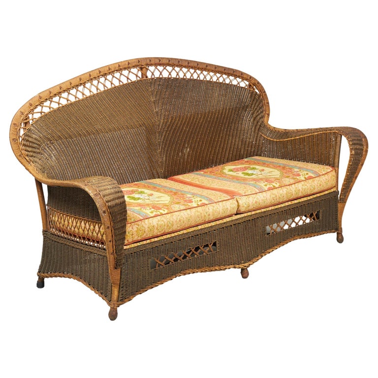 3-Piece American Art Deco Fan Back Wicker Salon Set For Sale at 1stDibs