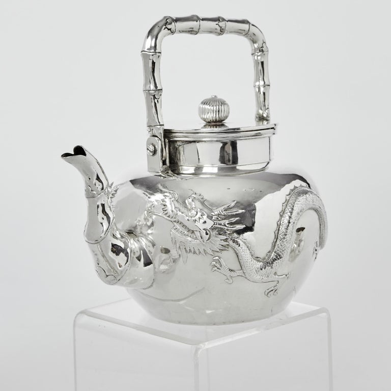 3 Piece Antique Chinese Silver Tea Set For Sale at 1stDibs