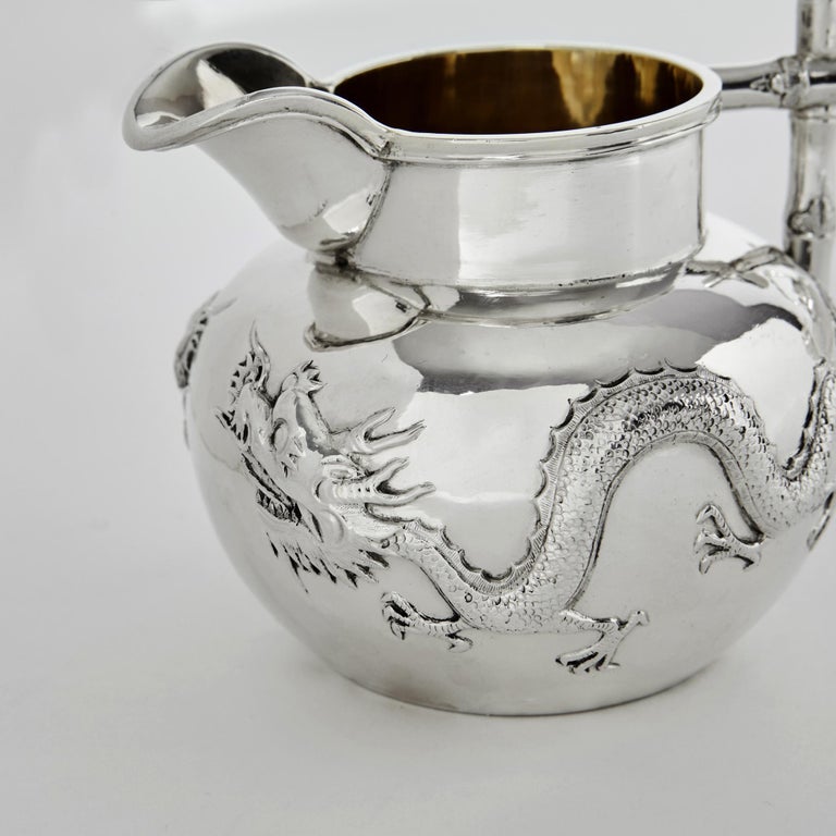 3 Piece Antique Chinese Silver Tea Set For Sale at 1stDibs