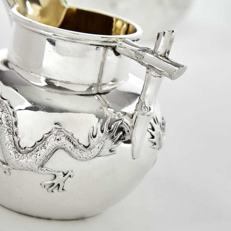 3 Piece Antique Chinese Silver Tea Set For Sale at 1stDibs
