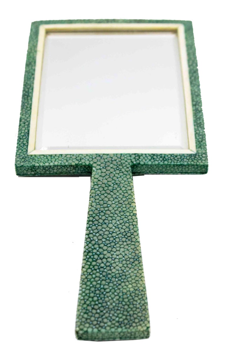 3-Piece Art Deco Green Shagreen Brush and Mirror Set For Sale at 1stDibs