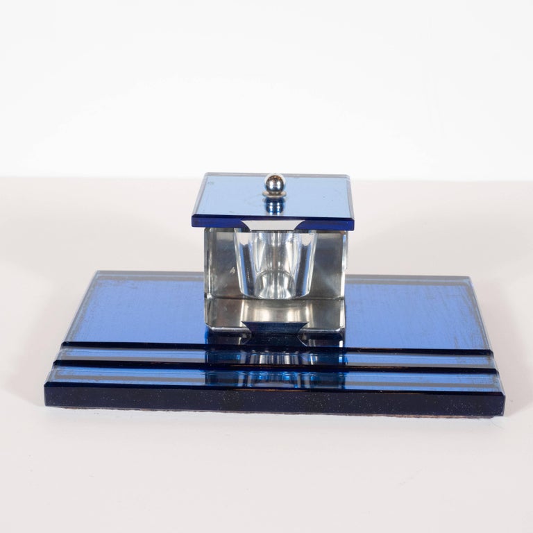 Three-Piece Art Deco Machine Age Cobalt Mirror and Chrome Desk Set by ...