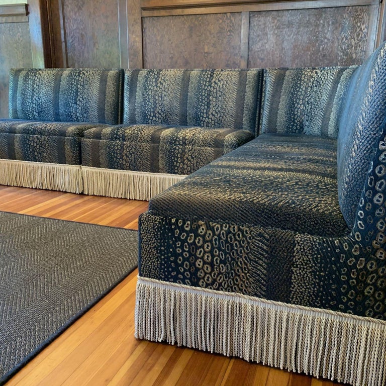 3 Piece Custom Corner Banquette Seating Newly Upholstered with Fringe ...