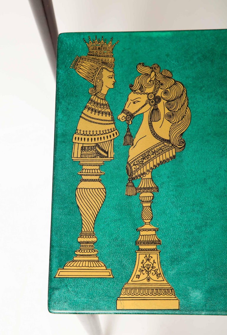 3-Piece Emerald Leather Nesting Table Set by Aldo Tura at 1stDibs