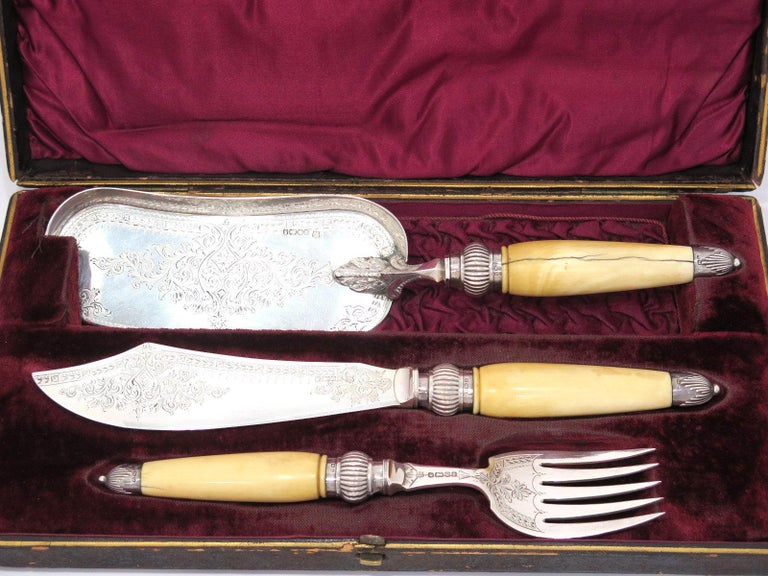 3 Piece Sterling Silver Ivory Cooper Bros. Antique English 1888 Cake ...