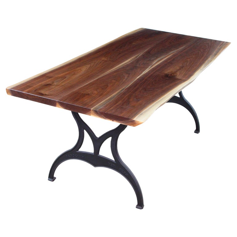 3 Plank Live Edge Solid Walnut Table Industrial Legs Cast Iron Brooklyn ...