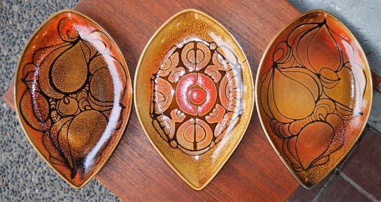 Three Poole Pottery English Sword Blade Shaped Aegean Dishes, Abstract ...