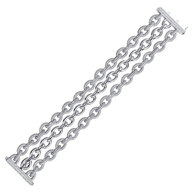 18kt White Gold and Diamond Chain Link Bracelet For Sale at 1stDibs