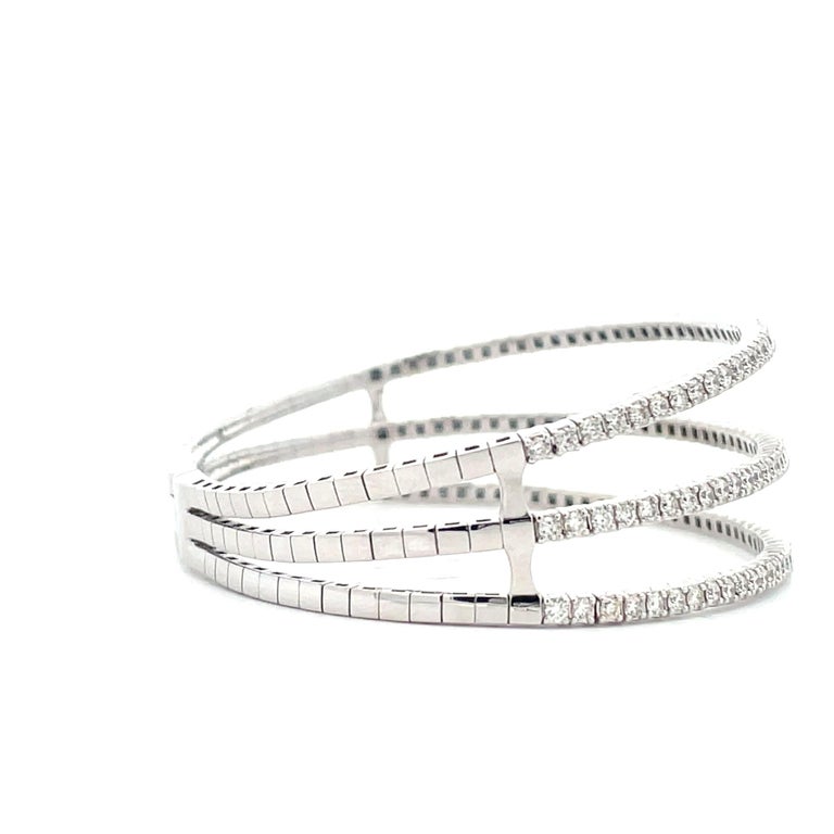 3 Row Diamond Flexible Bangle in 14k Solid Gold For Sale at 1stDibs