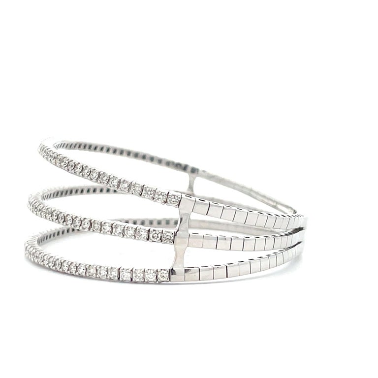 3 Row Diamond Flexible Bangle in 14k Solid Gold For Sale at 1stDibs