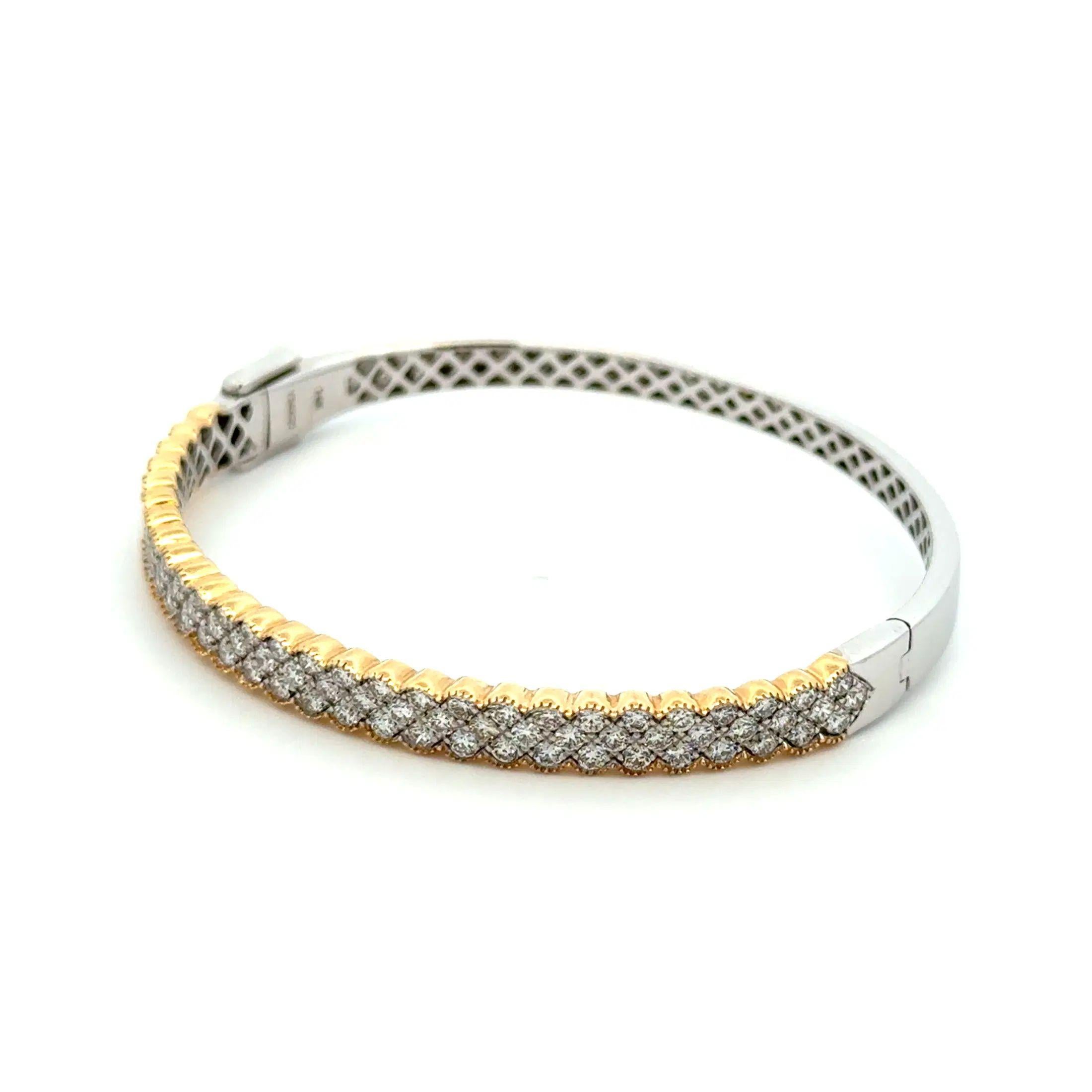 3 Row RBC Diamond 2-Tone Gold Vintage Bangle Bracelet For Sale at 1stDibs