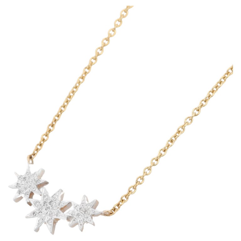 3 Star Diamond Necklace in 18K Yellow Gold For Sale at 1stDibs
