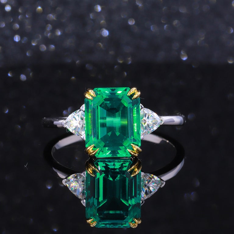 Customizable 3 Stone Emerald and Diamond Engagement Ring Vintage 2 ...