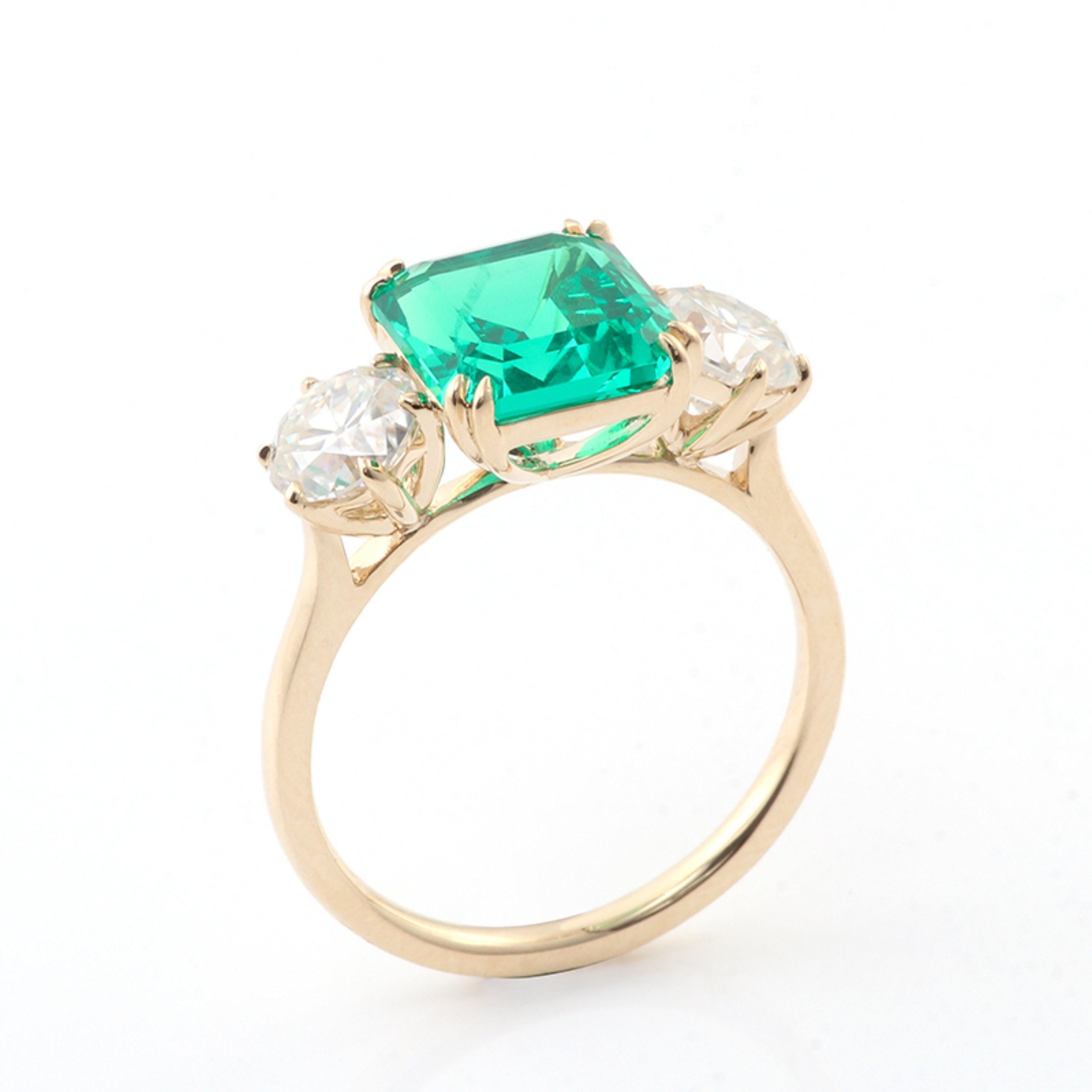 Customizable 3 Stone Emerald Diamond Engagement Ring May Birthstone ...