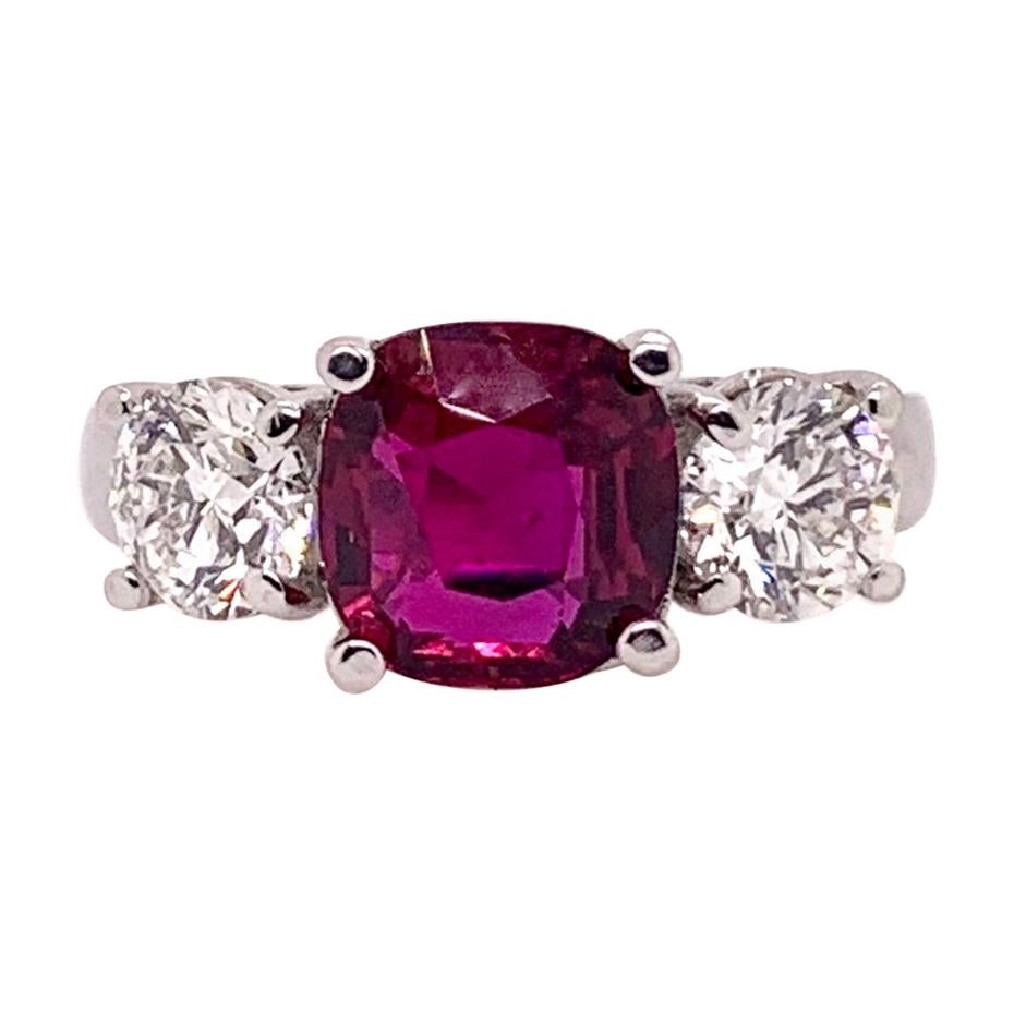 3-Stone GIA Certified Unheated Ruby Diamond Ring at 1stDibs