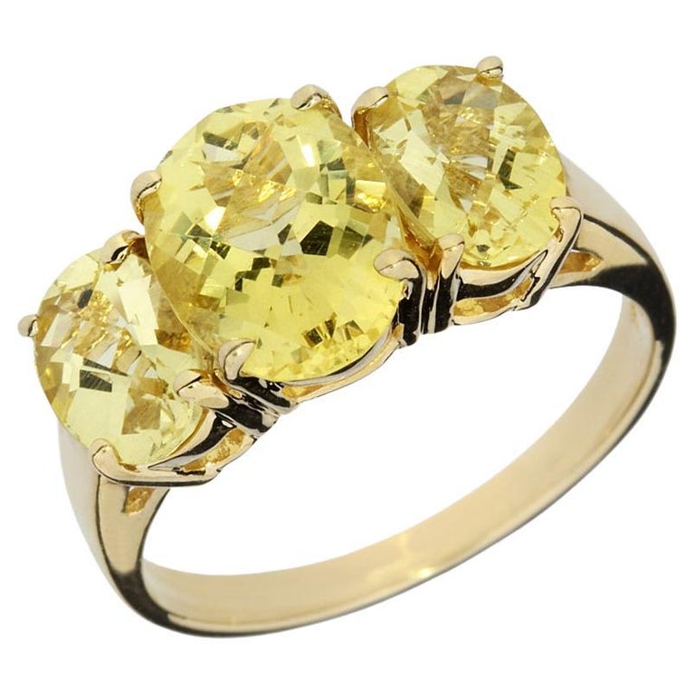 3 Stone Golden Beryl 14K Ring For Sale at 1stDibs